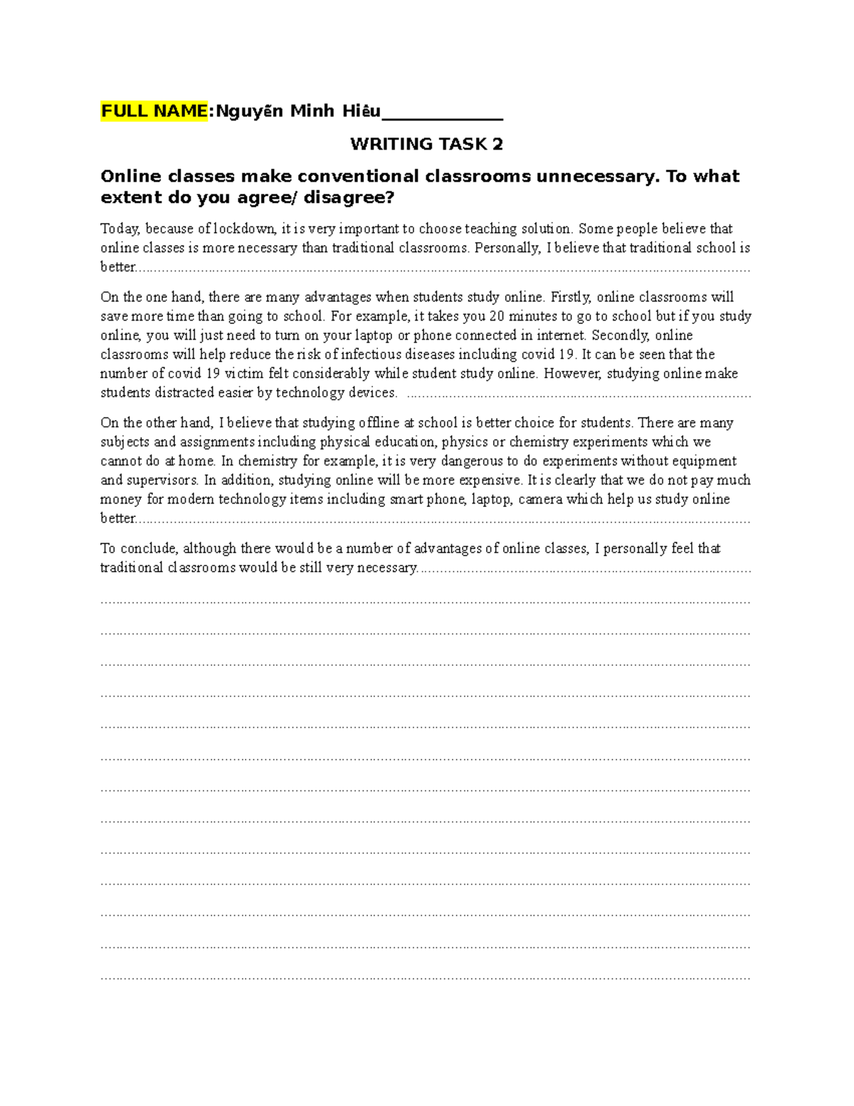 Foundation - Final Writing TASK 2 - FULL NAME:Nguyễễn Minh Hiễếu ...