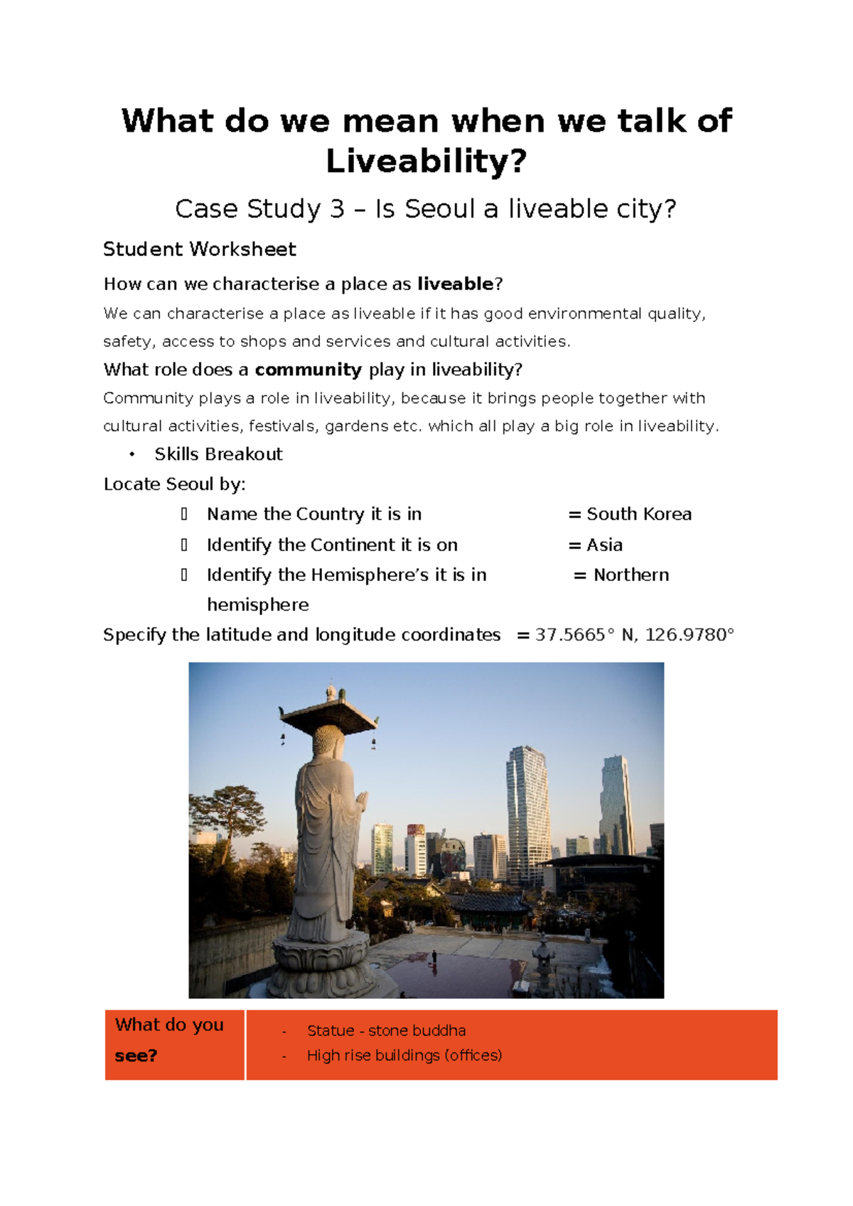 4. Case Study 3 Seoul - student worksheet - What do we mean when we ...