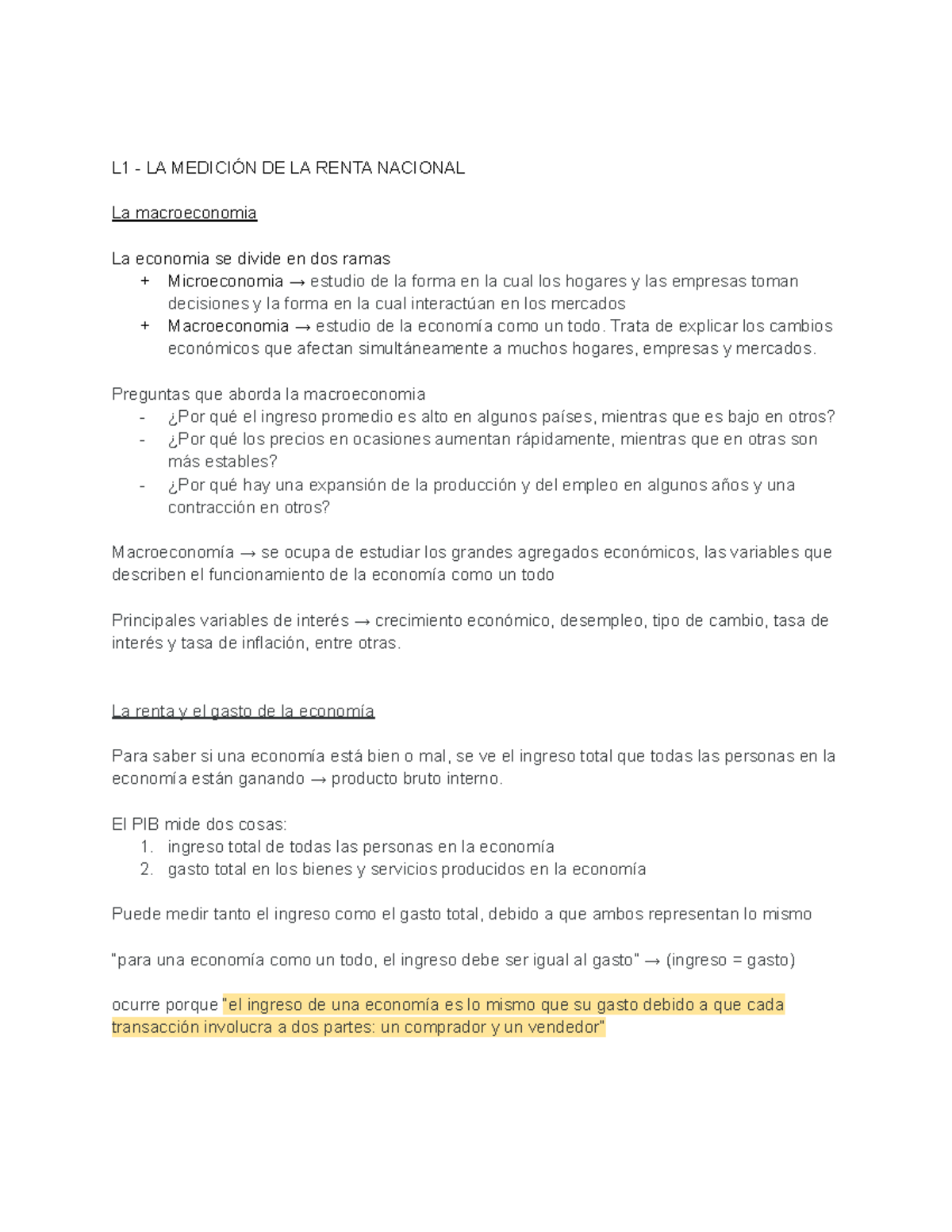 Principios de economia M3 y M4 - L1 - LA MEDICIÓN DE LA RENTA NACIONAL ...