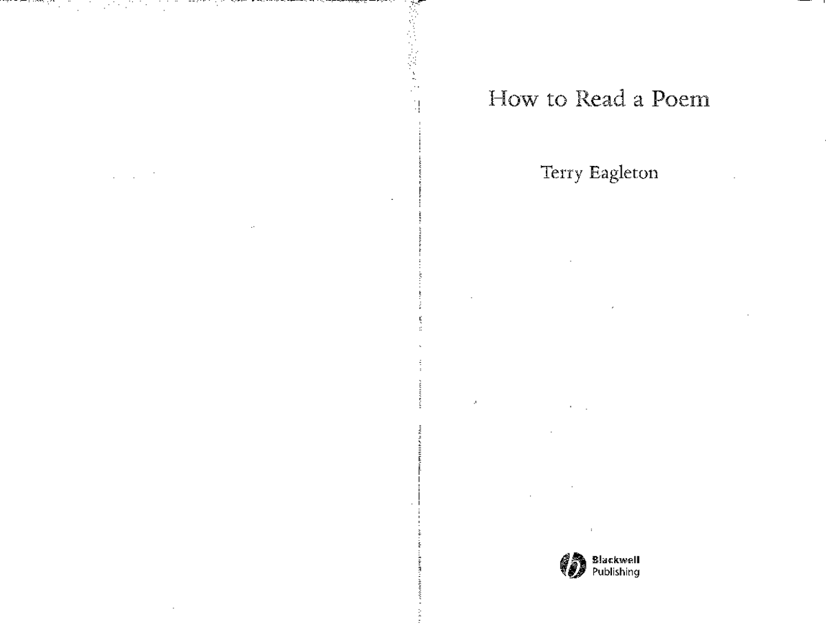 Eagleton What is Poetry - How to Read a Poem Terry Eagleton Blackwell ...