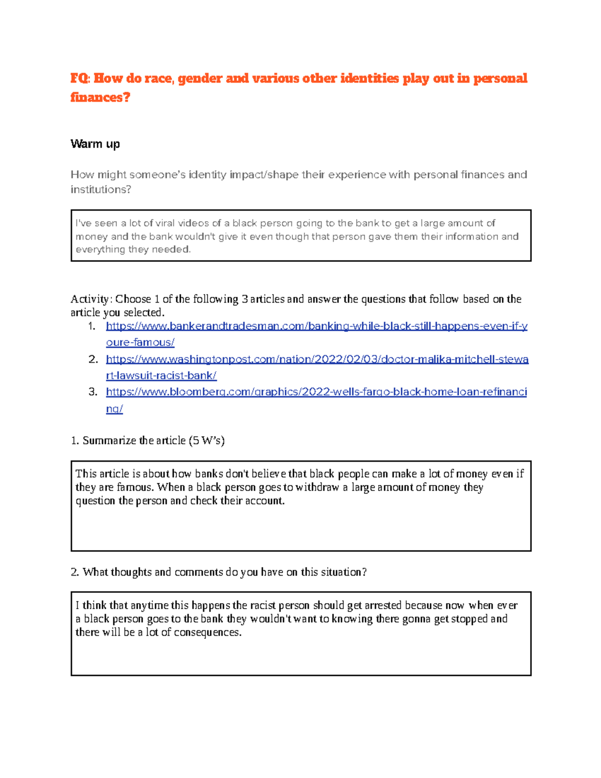 Banking Discrimination - Google Docs - FQ: How do race, gender and various other identities play ...