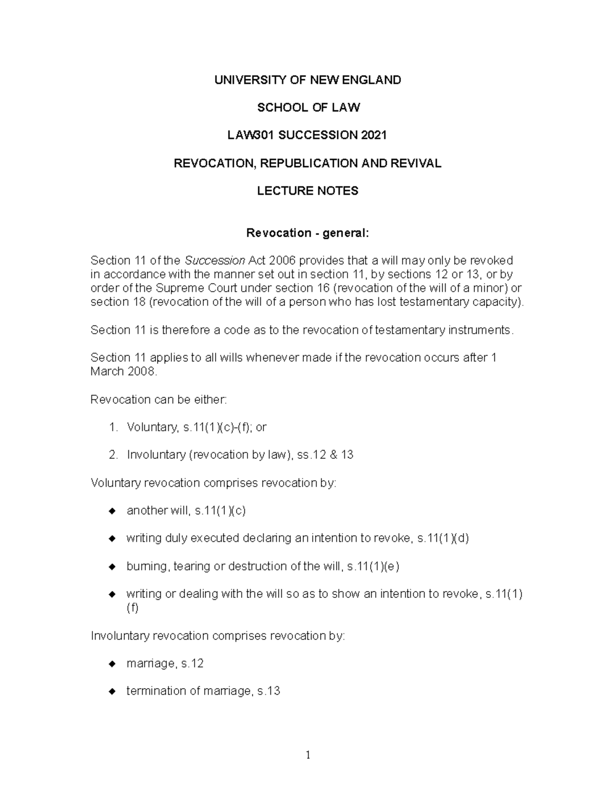 Lecture 7 - Revocation - UNIVERSITY OF NEW ENGLAND SCHOOL OF LAW LAW301 ...