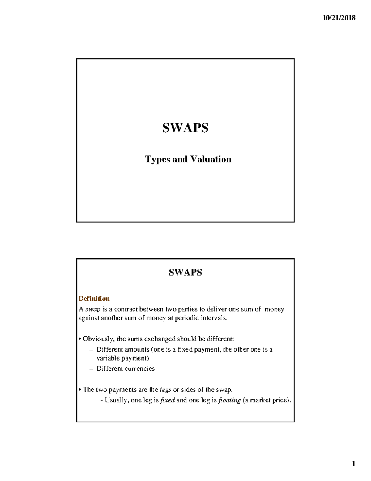 FX Swaps - Summary Business & Corporate Law - SWAPS Types and Valuation ...