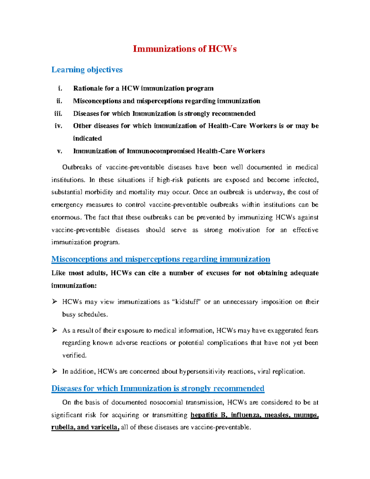 Immunizations of HCWs - microbiology - Immunizations of HCWs Learning ...