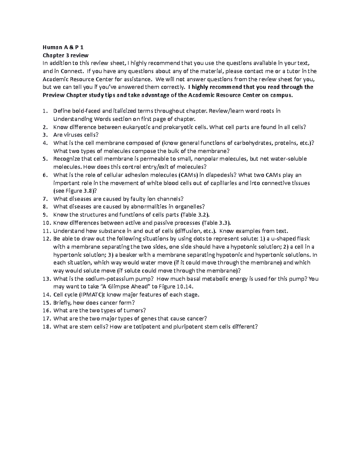 Chapter 3 review - Human A & P 1 Chapter 3 review In addition to this ...