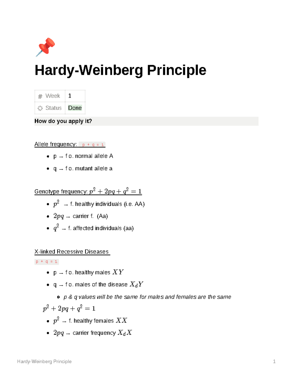 BIOL0010 Human Genetics Hardy-Weinberg Principle - Hardy-Weinberg ...