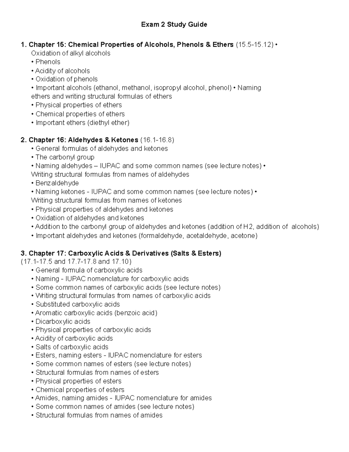 Chem Exam 2 Outline - Exam 2 Study Guide 1. Chapter 15: Chemical ...