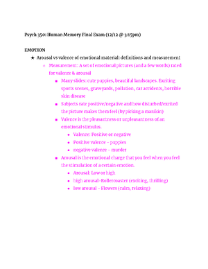 final exam notes - What is memory and how do we study it? Human memory ...