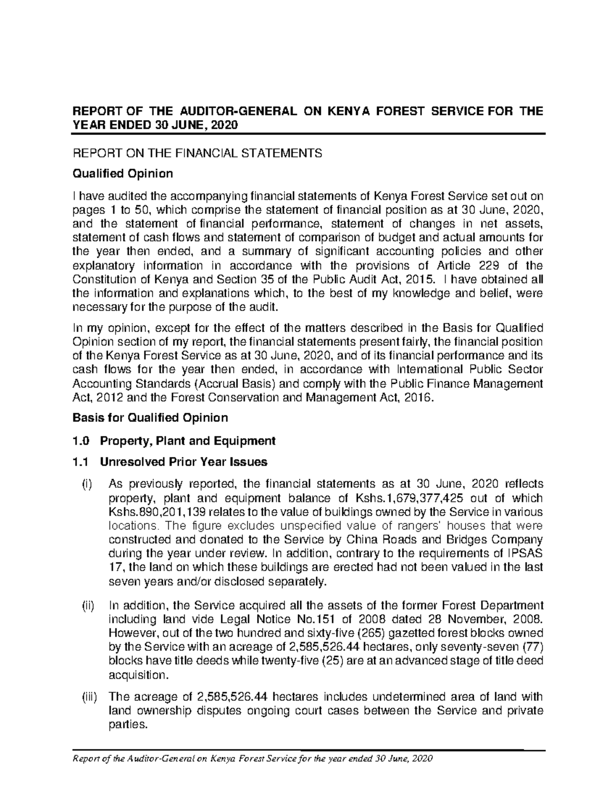 Kenya Forest Service 2019 2020 - Report of the Auditor-General on Kenya ...