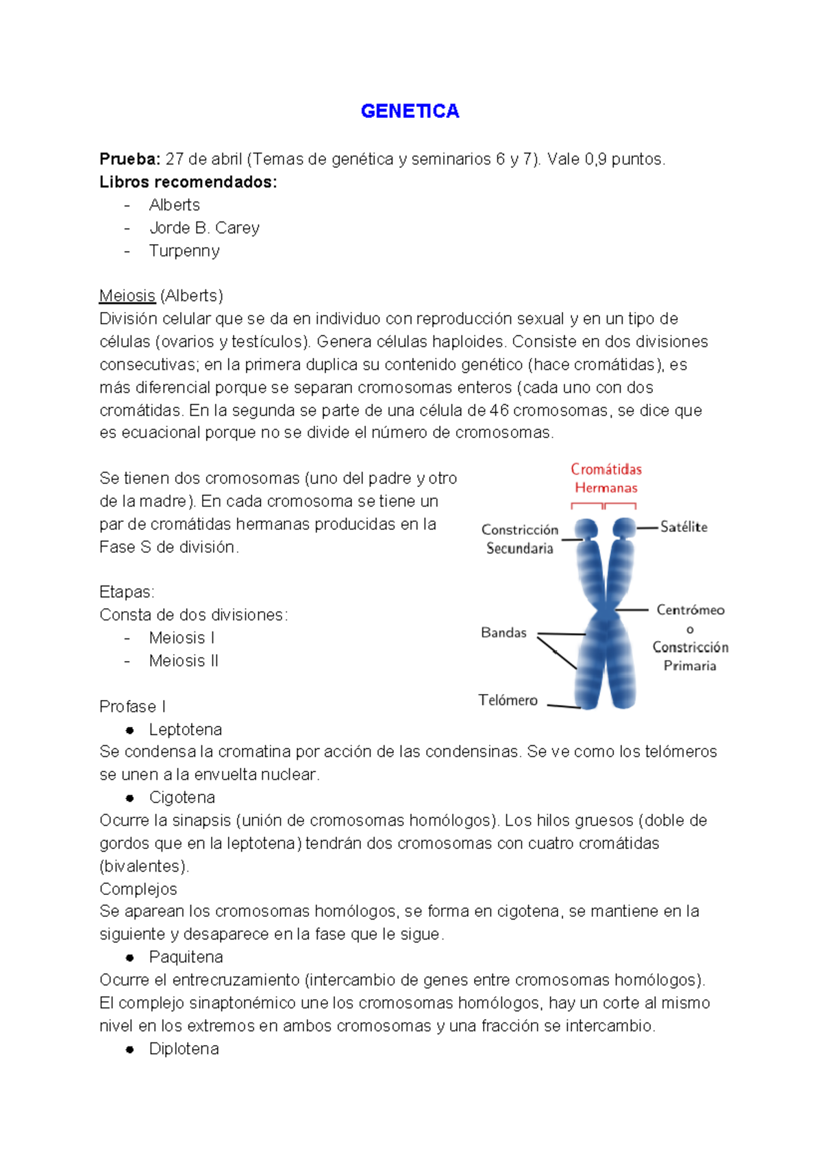 Apuntes Genetica - GENETICA Prueba: 27 de abril (Temas de genética y ...