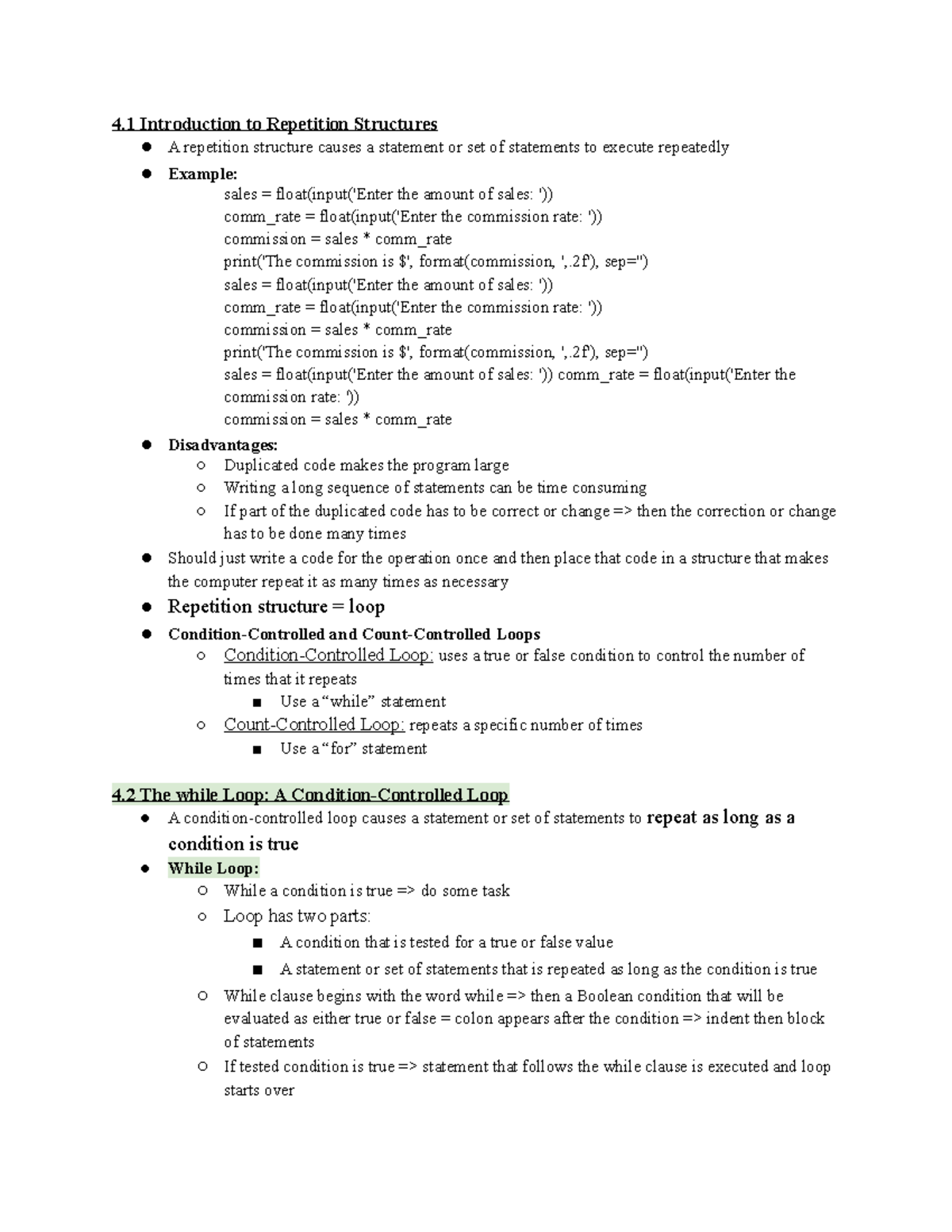 MIS 304 CH 4 Loops - Lecture notes 4 - 4 Introduction to Repetition ...
