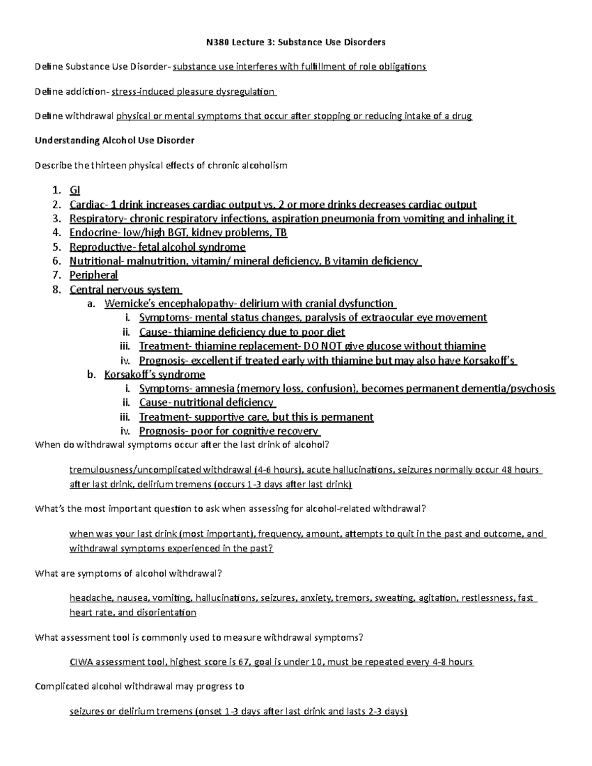 Substance Use Disorder Study Guide - N380 Lecture 3: Substance Use ...