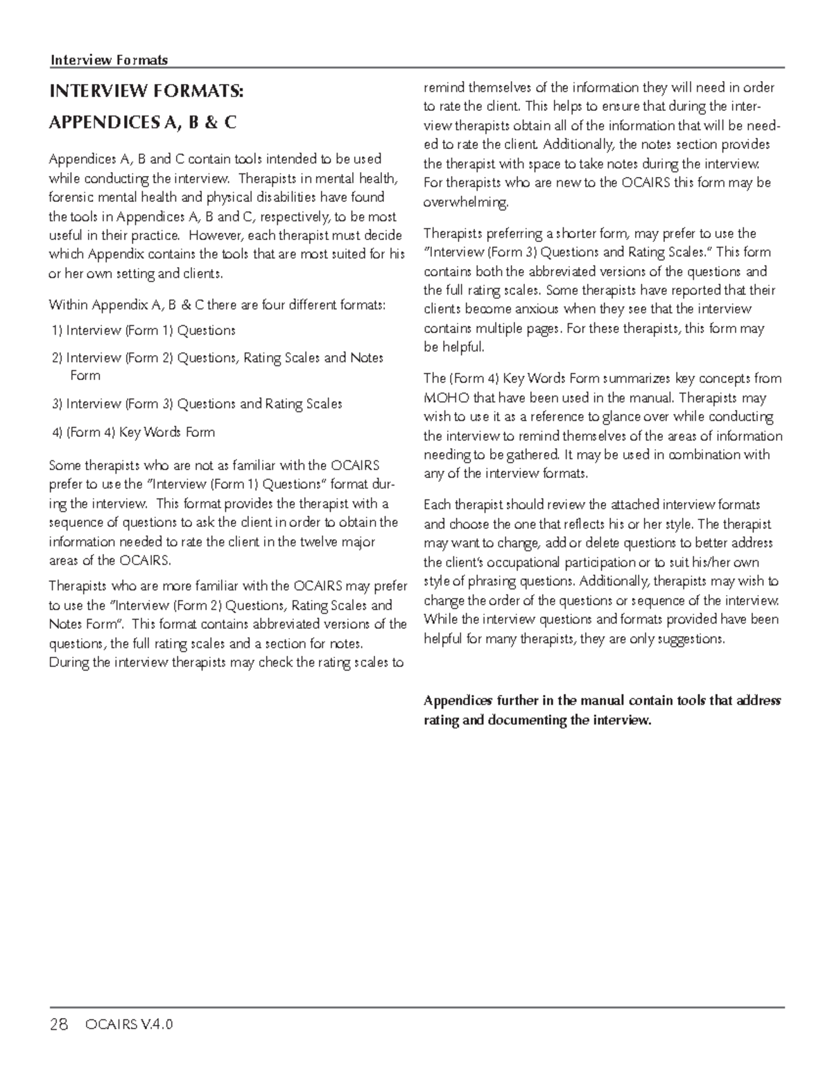 Ocairs Mental Health Interview Format - Interview Formats INTERVIEW ...