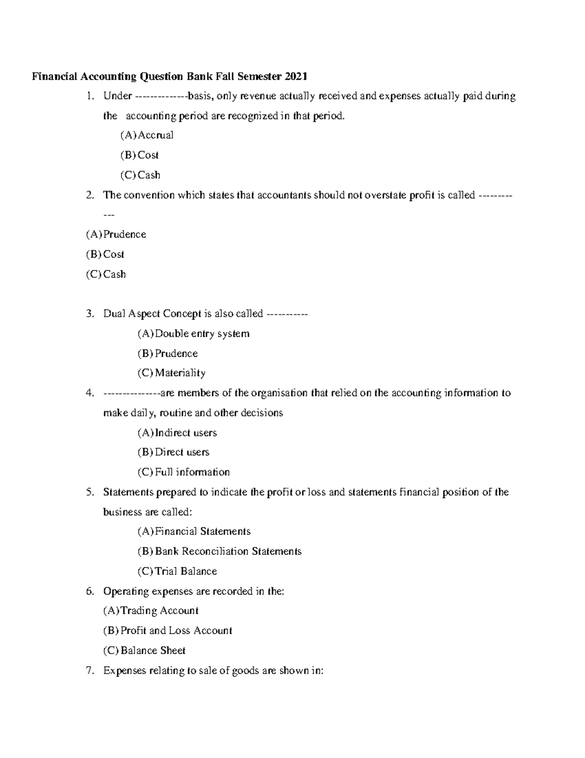 Financial ACC Question BANK Final 1 - Financial Accounting Question ...