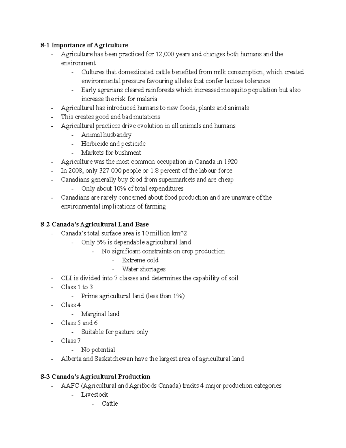 ES110 Textbook notes Chapter 8 Notes - 8-1 Importance of Agriculture ...