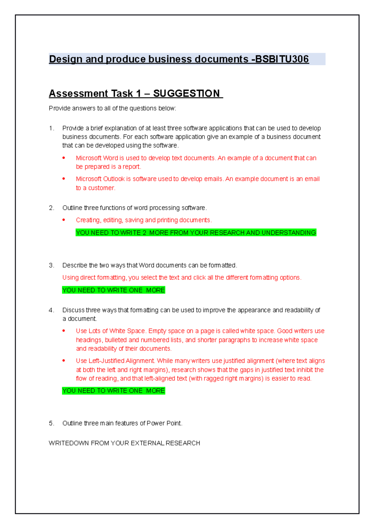 TASK 1 Suggestion - Task 1 - Design and produce business documents ...