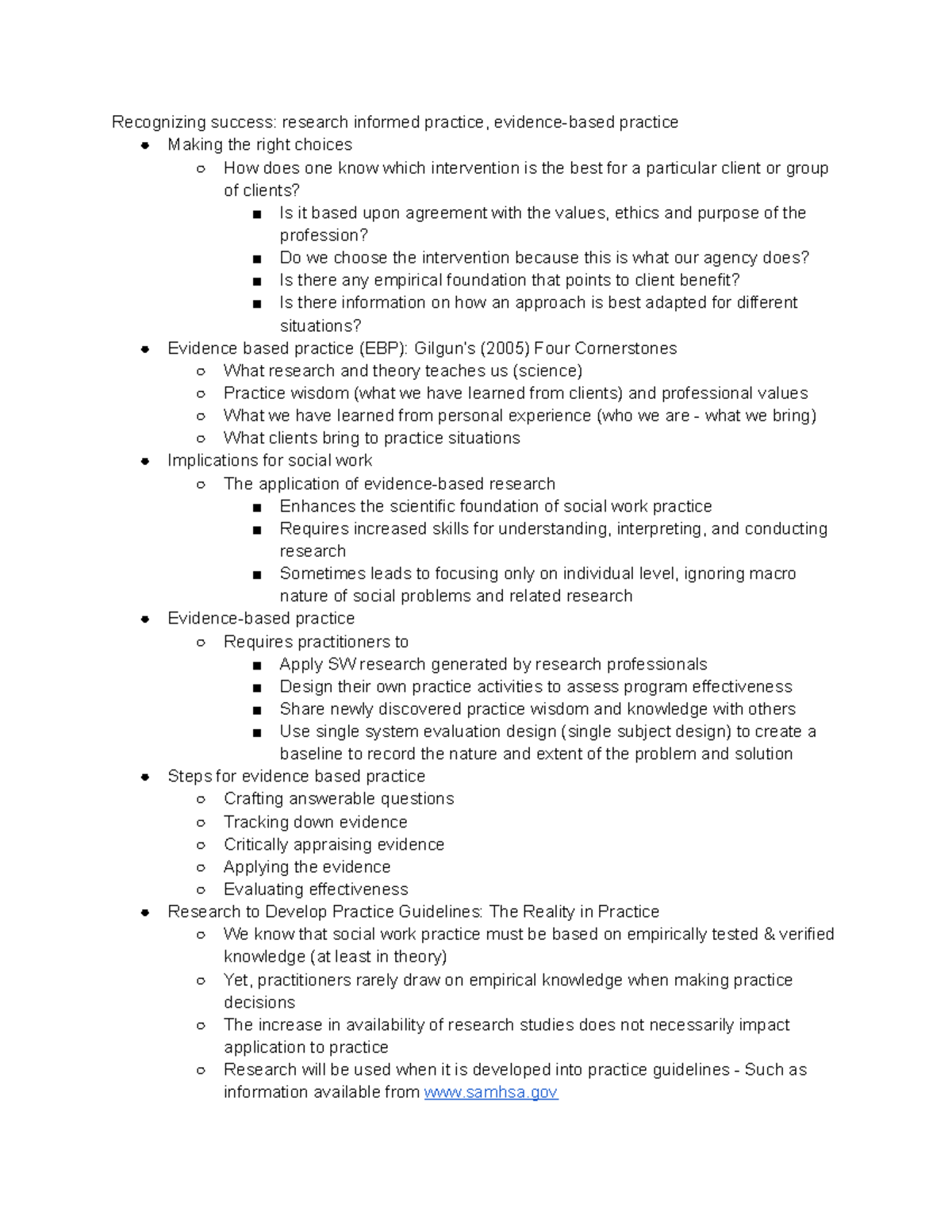 Week 14 Lecture Notes - Recognizing Success in Social Work ...