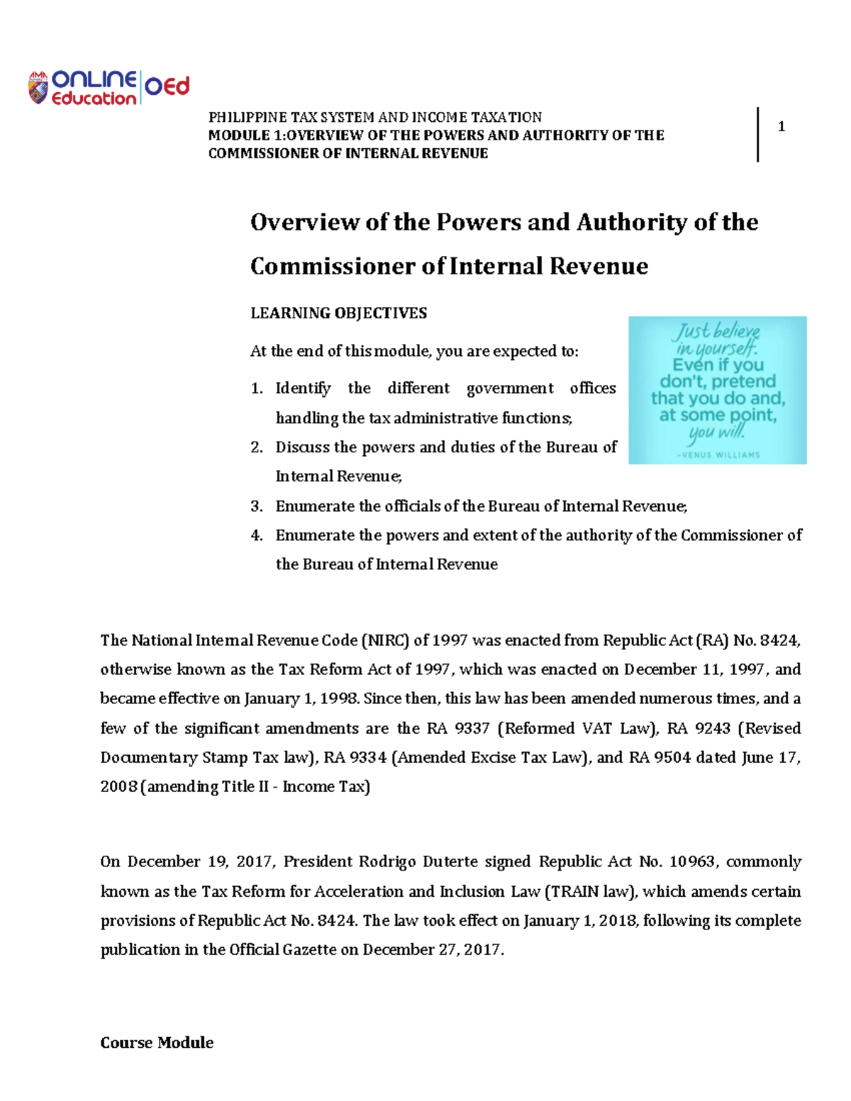 01 - Overview of the Powers of the BIR - MODULE 1:OVERVIEW OF THE ...