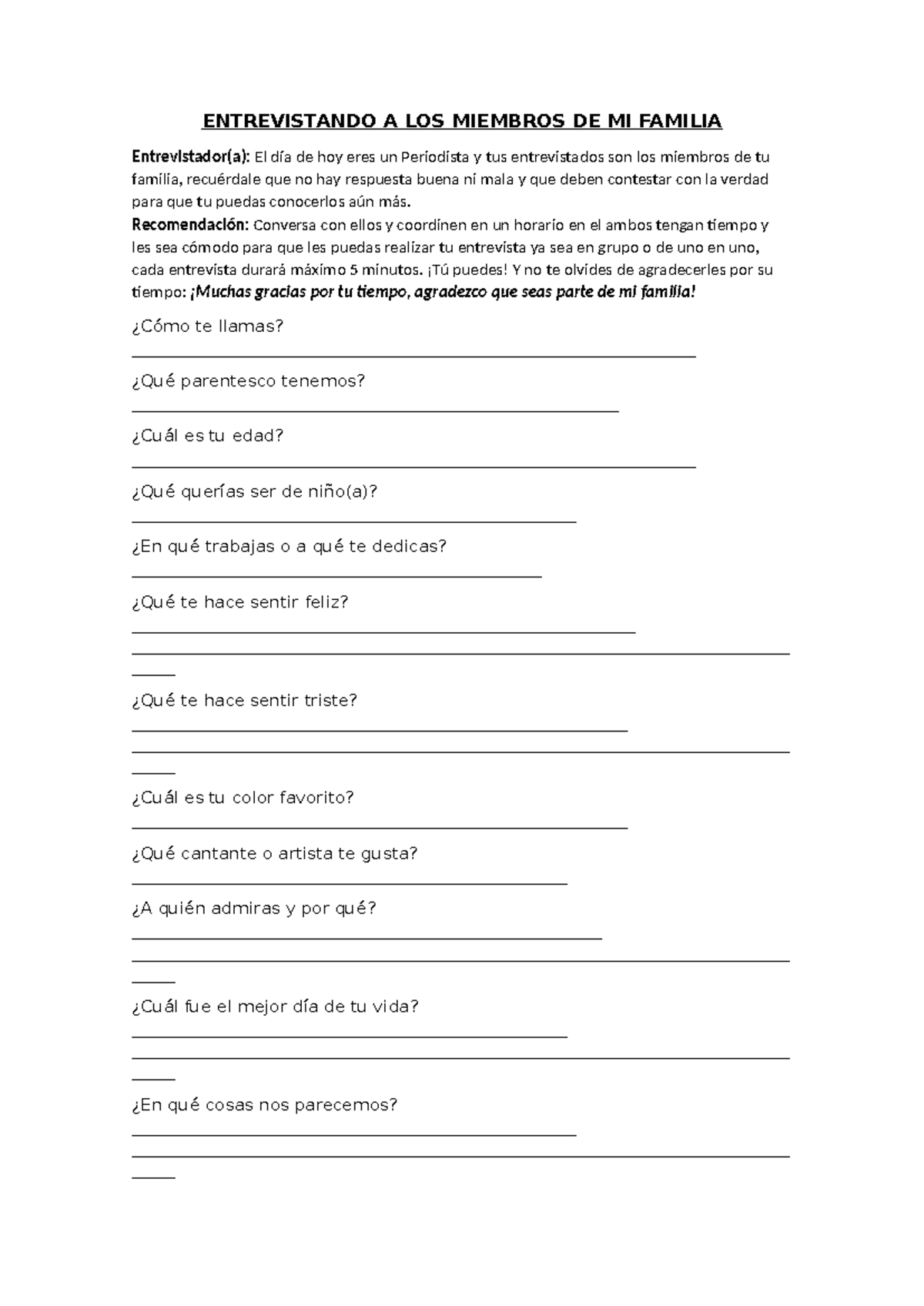 Entrevistando A LOS Miembros DE MI Familia - ENTREVISTANDO A LOS ...