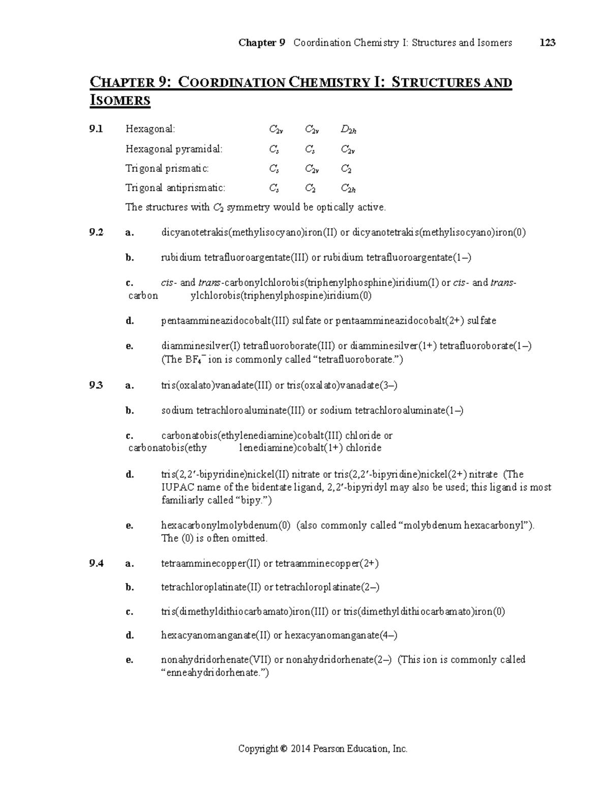 Ch 9 Solutions - inorganic chemistry - CHAPTER 9: COORDINATION ...