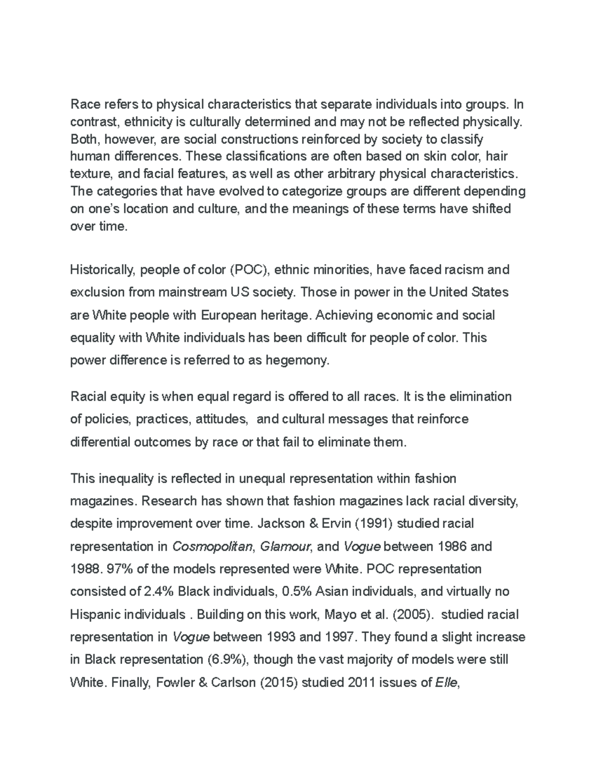 Race and Ethnicity - lecture notes - Race refers to physical ...