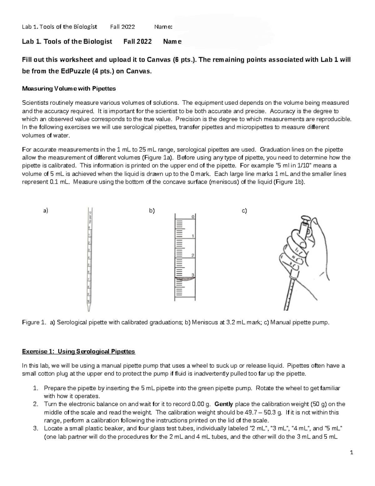 Lab 1 - lab 1 bio 61 - Lab 1. Tools of the Biologist Fall 2022 Name