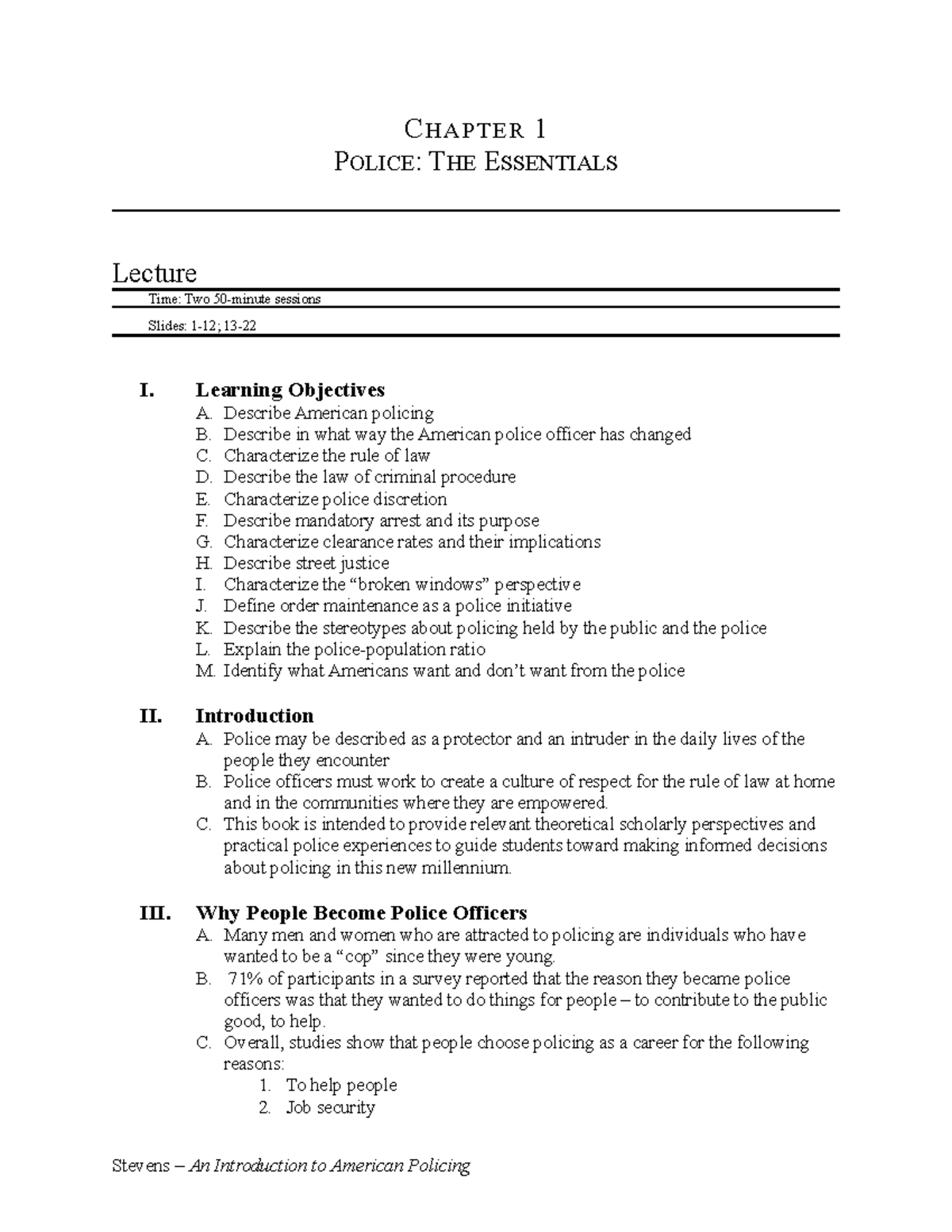 Chapter 1 Outline/ Police: The Essentials - CHAPTER 1 POLICE: THE ...