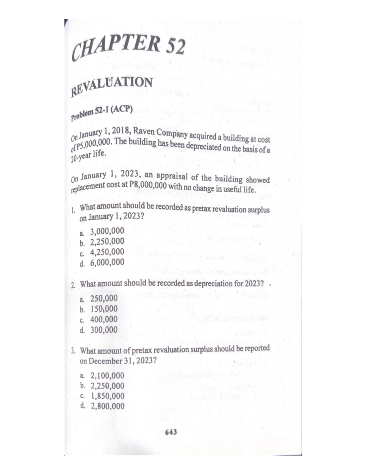 Chapter-52 - Revaluation - CHAPTER 52 REVALUATION Problem (ACP) On January 1, 2018, Raven ...