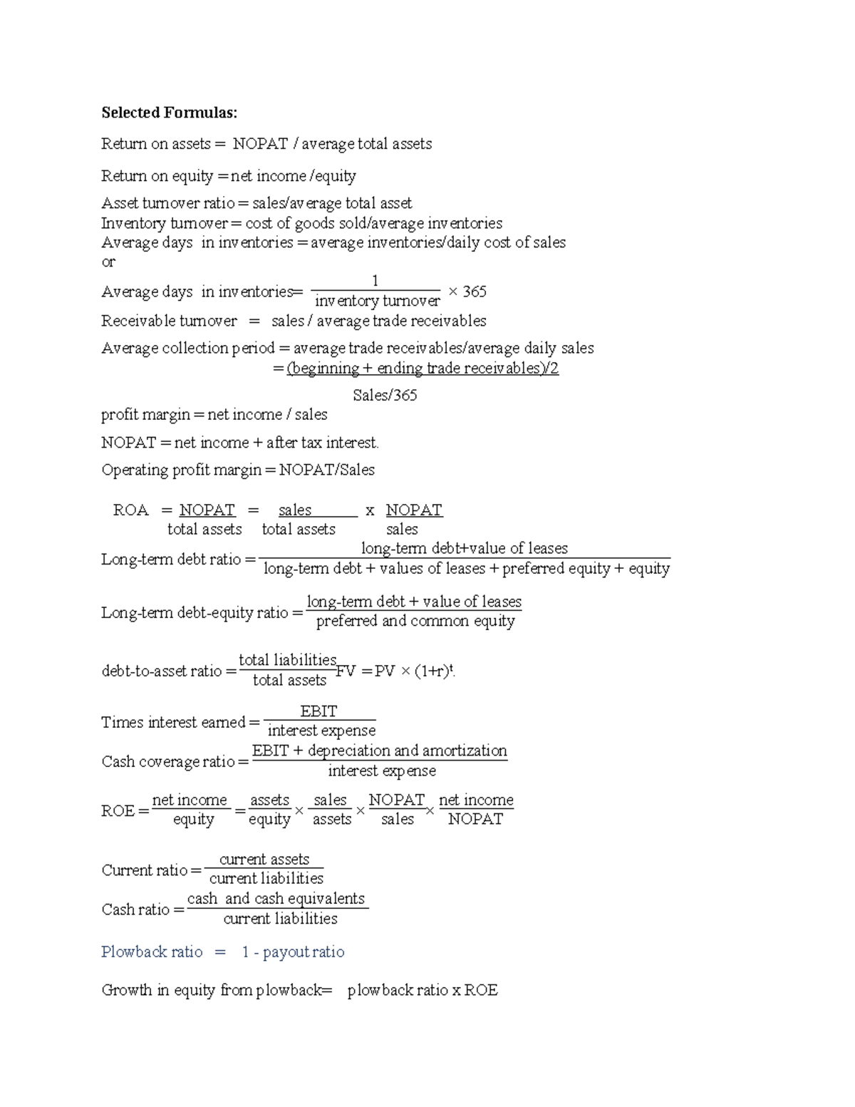 Formula sheet Midterm - Busi 2503 - Carleton - Studocu