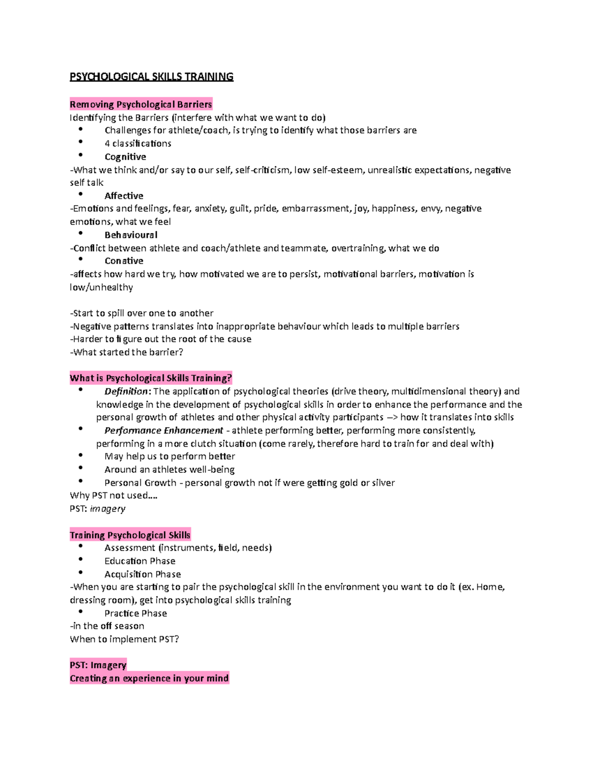 Psychological Skills Training KINE2P95 - PSYCHOLOGICAL SKILLS TRAINING ...