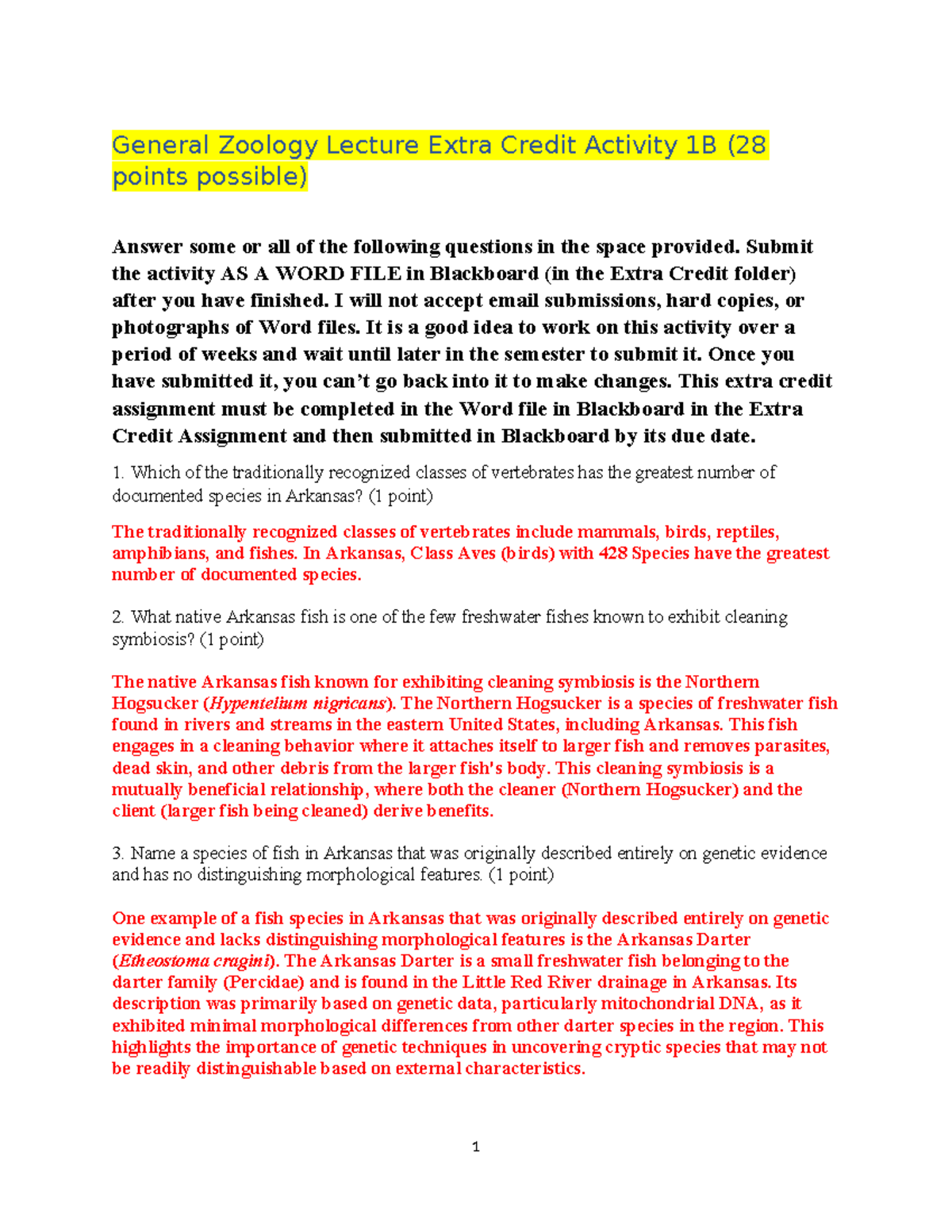 General Zoology Extra Credit Activity 1B - General Zoology Lecture ...