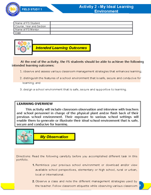 FS1-Activity-4 - N/A - FIELD STUDY 1 E- PORTFOLIO FOR FIELD STUDY 1 ...