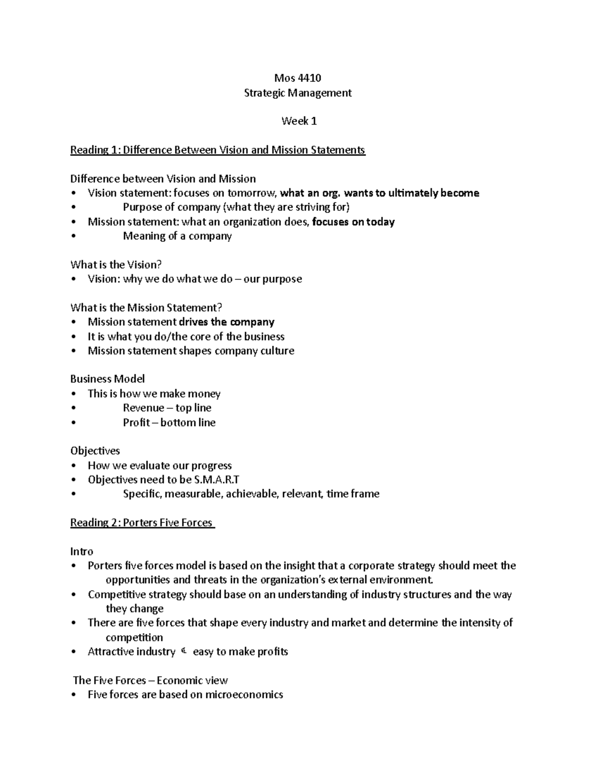 - Mos notes - Mos 4410 Strategic Management Week 1 Reading 1 ...