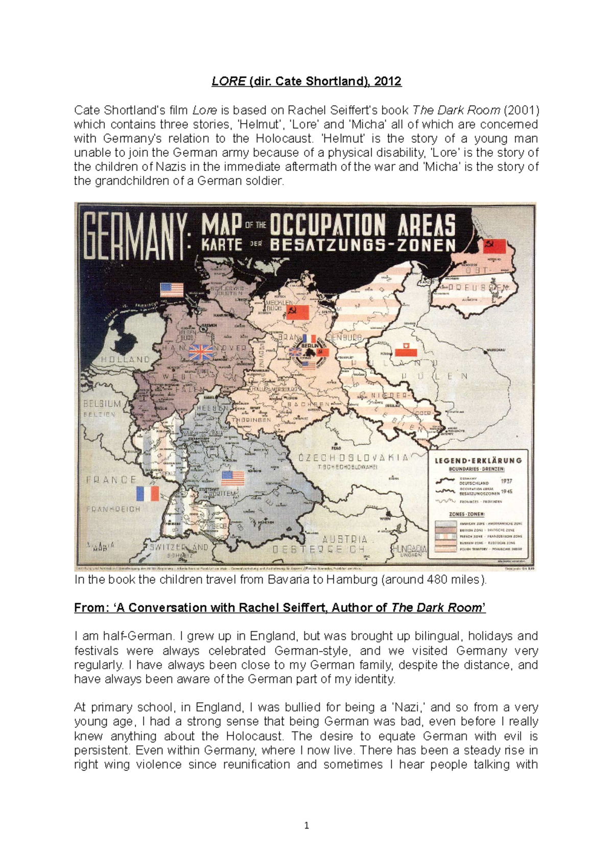 Lore seminar worksheet - LORE (dir. Cate Shortland), 2012 Cate ...