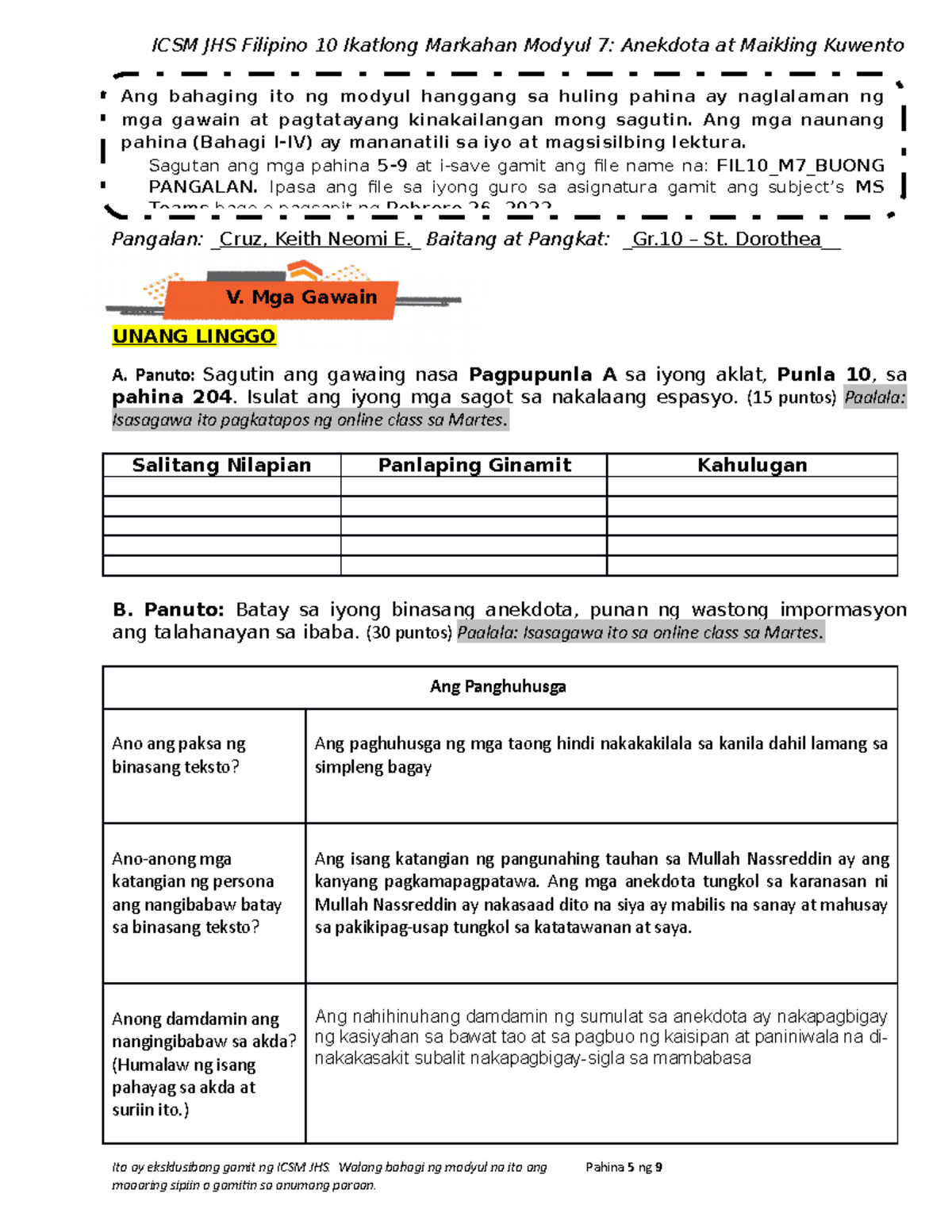 FIL10_School Worksheet_Module 7 to be answered by the students ...
