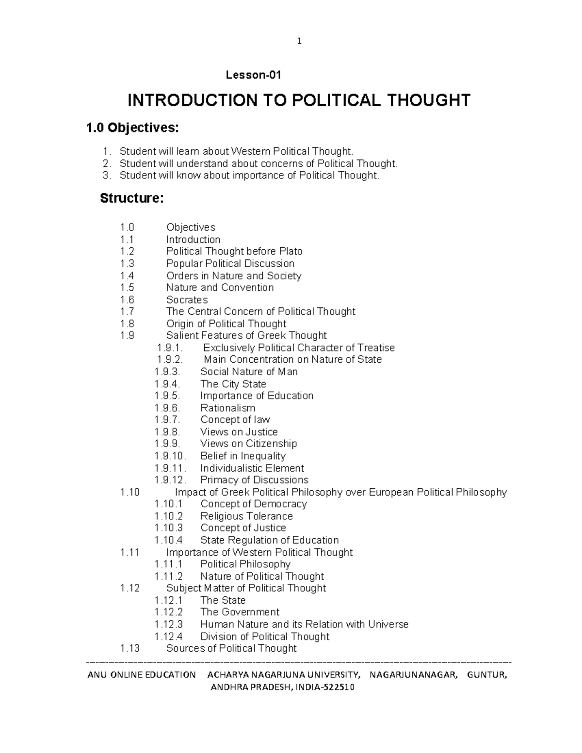 Political Thought - Student will understand about concerns of Political ...