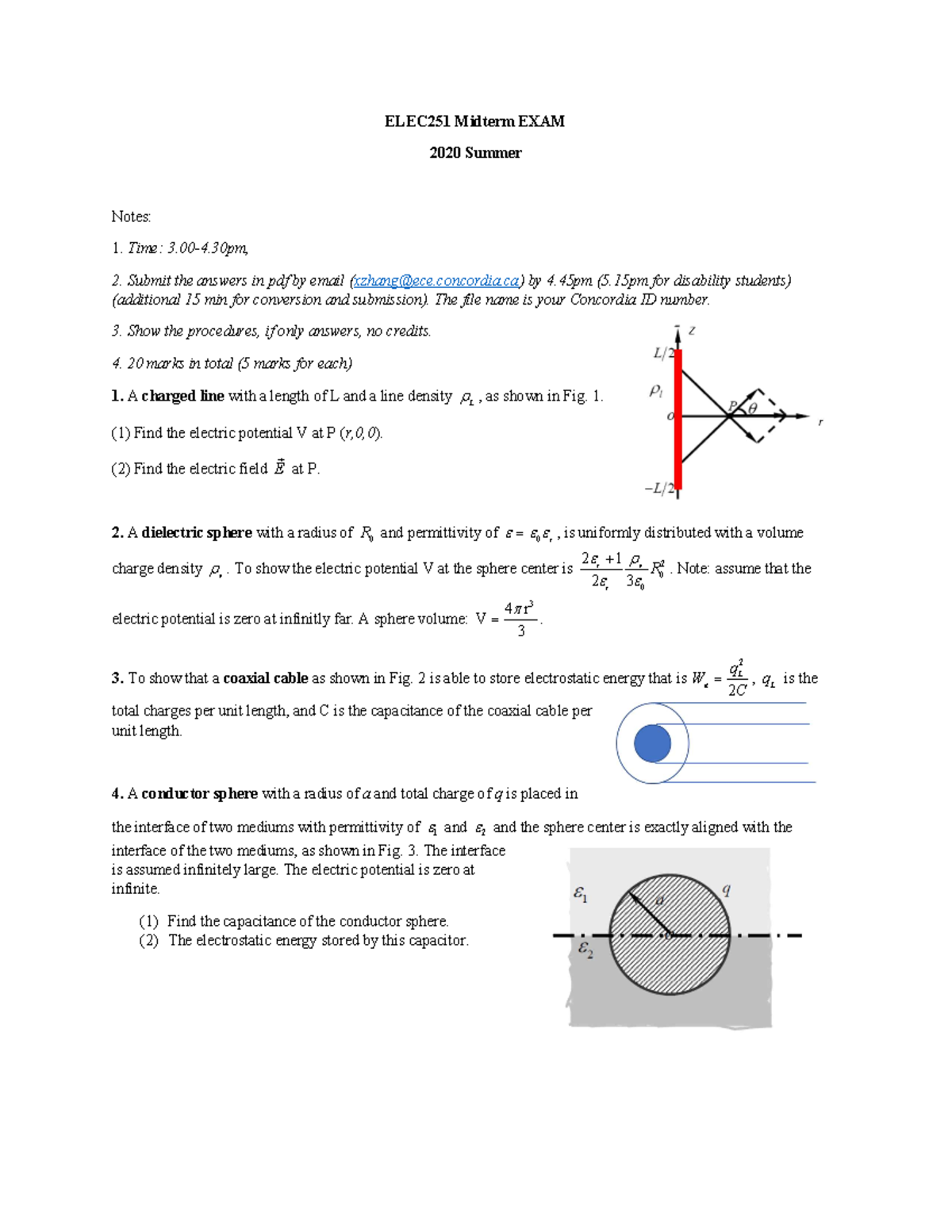 Midterm summer 2020 - ELEC251 Midterm EXAM 2020 Summer Notes: Time: 3. ...