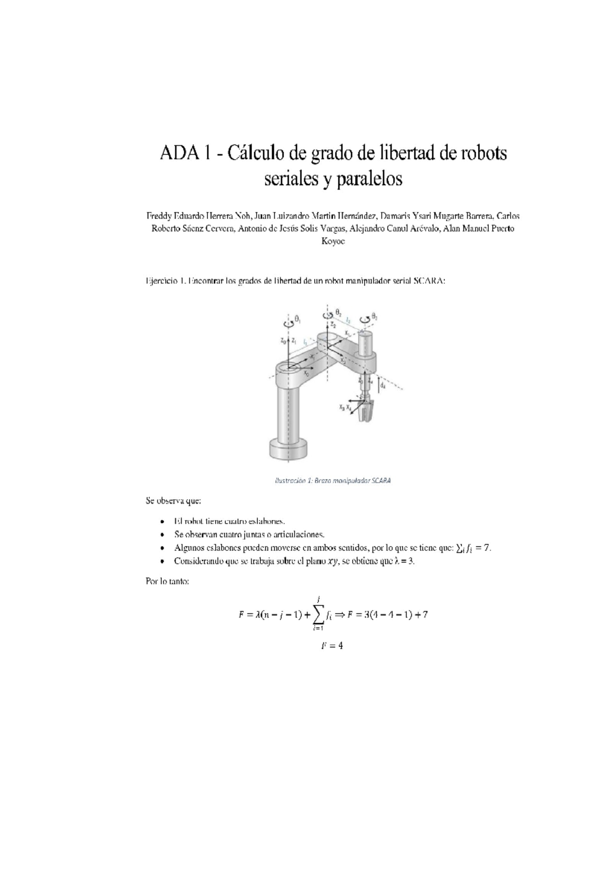 Grados de libertad de un robots - ADA 1 Cálculo de grado de libertad de ...