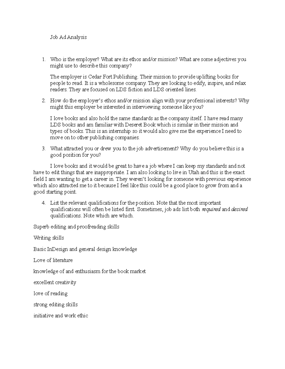 Job Ad Analyzing - Job Ad Analysis Who is the employer? What are its ...