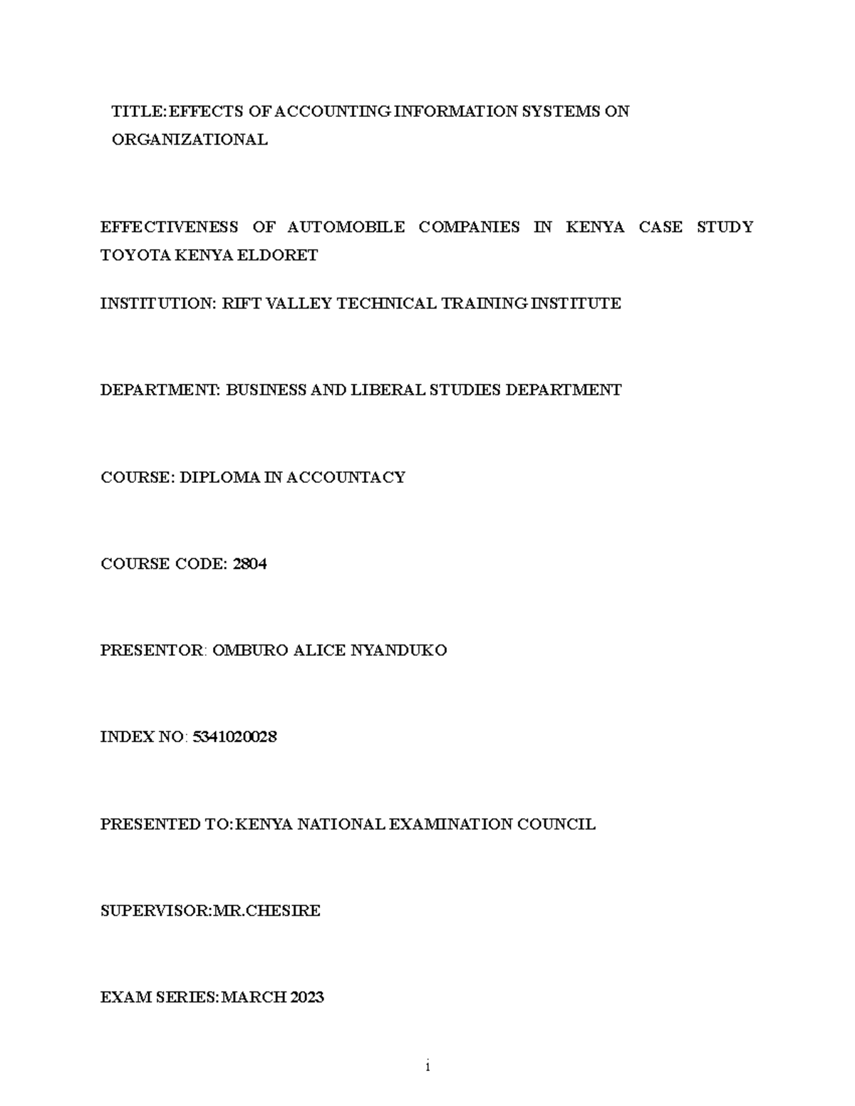 Alice Project - practical - TITLE:EFFECTS OF ACCOUNTING INFORMATION ...