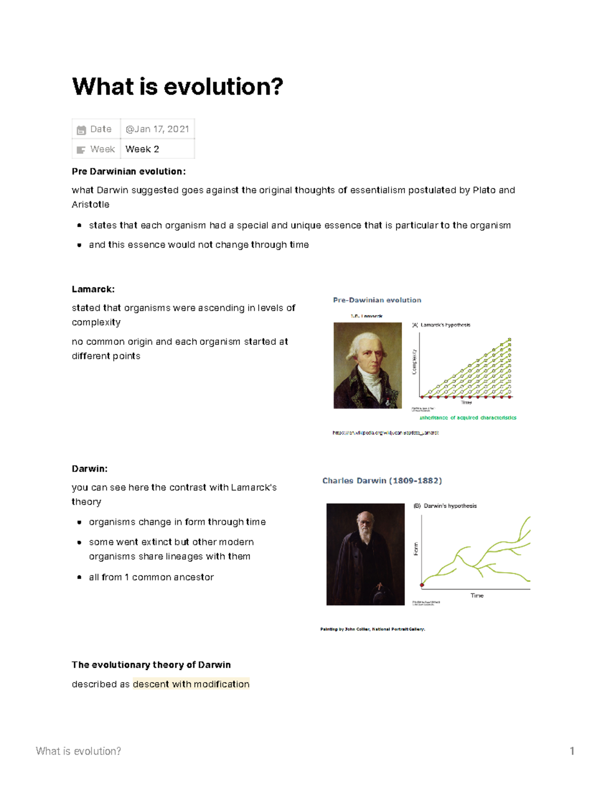 What is evolution - Lecture notes 1 - What is evolution? Date Week Week ...