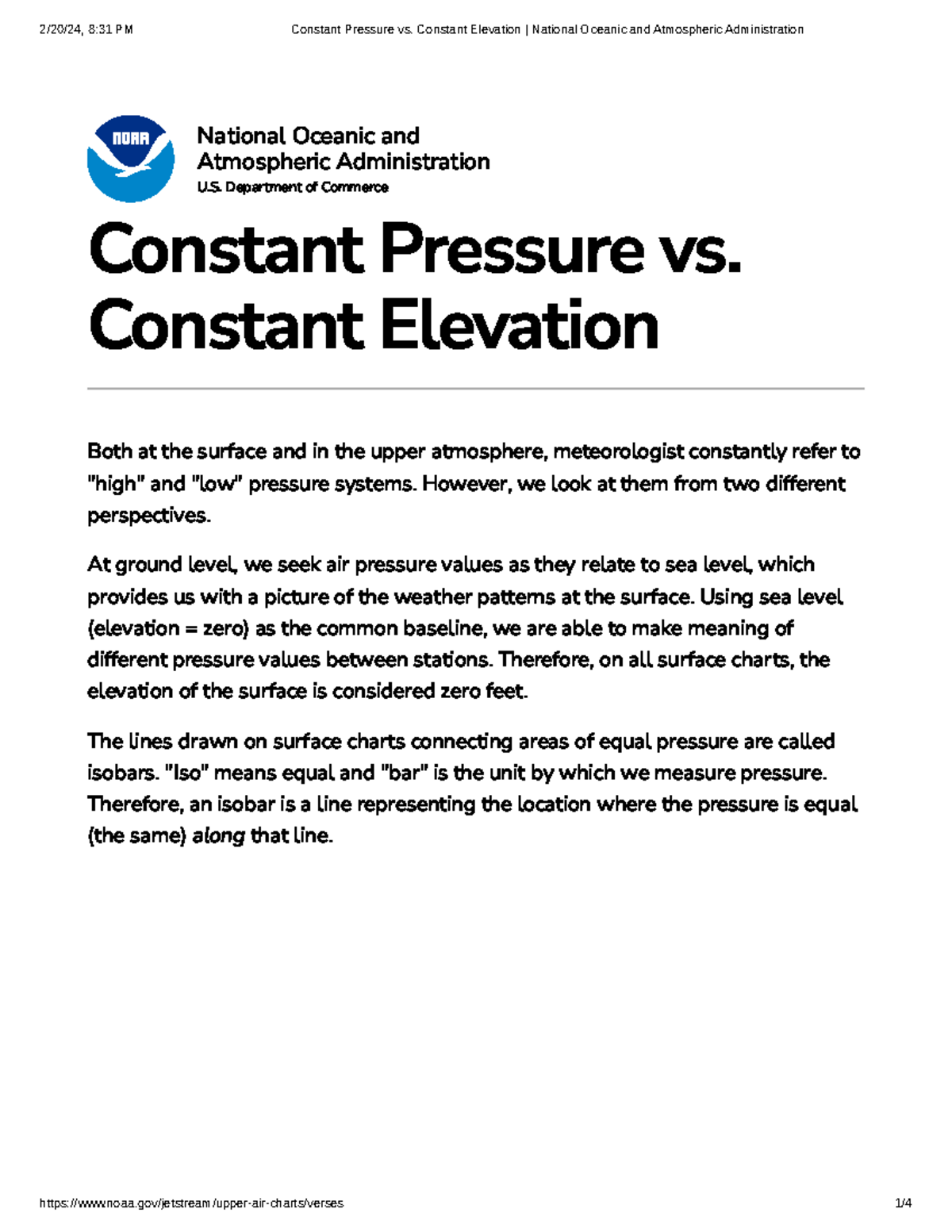 Constant Pressure vs. Constant Elevation National Oceanic and ...
