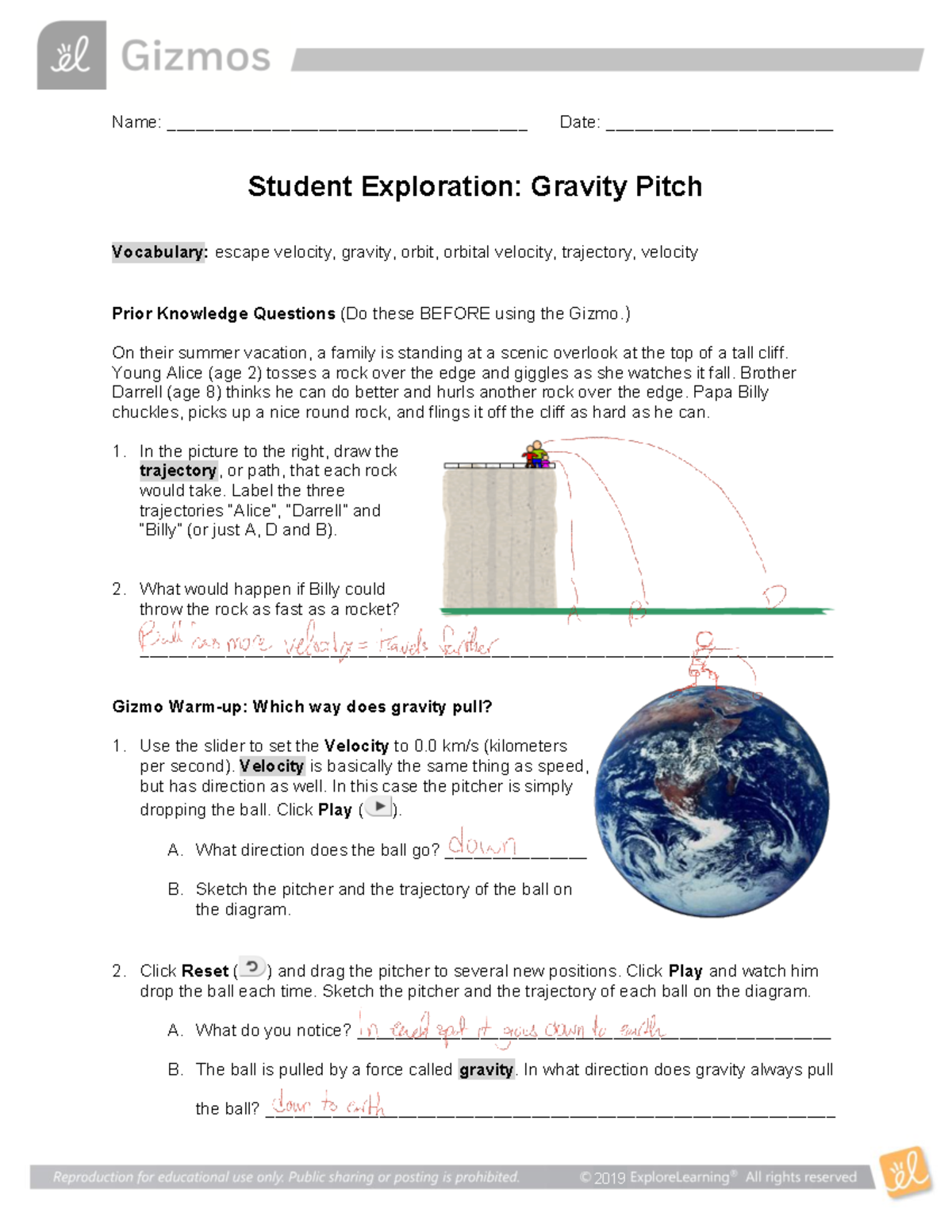 Gravity Pitch Gizmo SE - Name: ______________________________________ Date ...