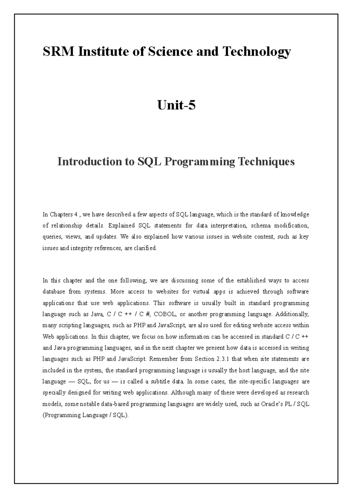 SQL Programming Techniques - Database Management Systems - Studocu
