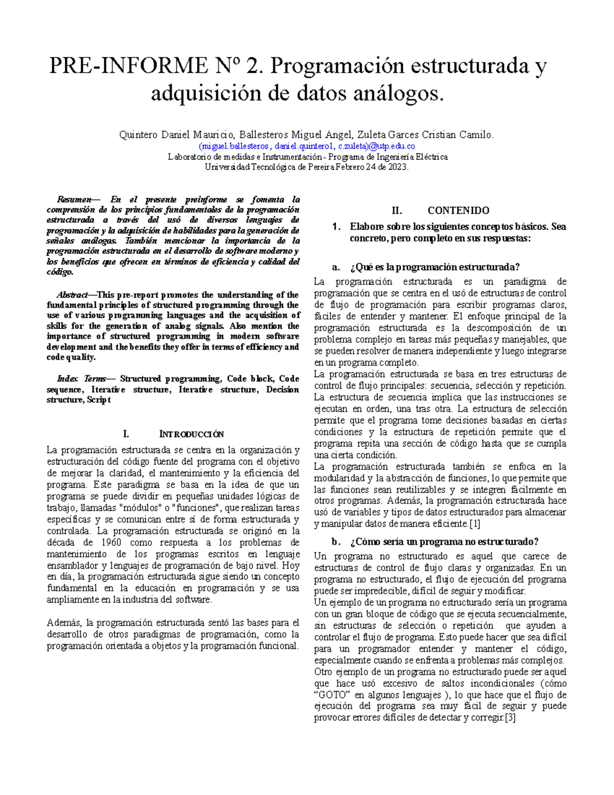 Grupo 2 preinf 2 - Elaboracion del informe - PRE-INFORME Nº 2 ...