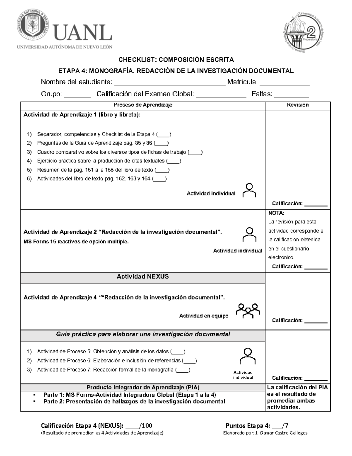 E4. COES- Checklist - Calificación Etapa 4 (NEXUS): ____/100 Puntos ...