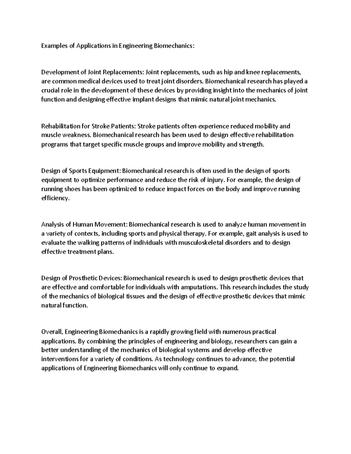 Engineering Biomechanics - Examples of Applications in Engineering ...