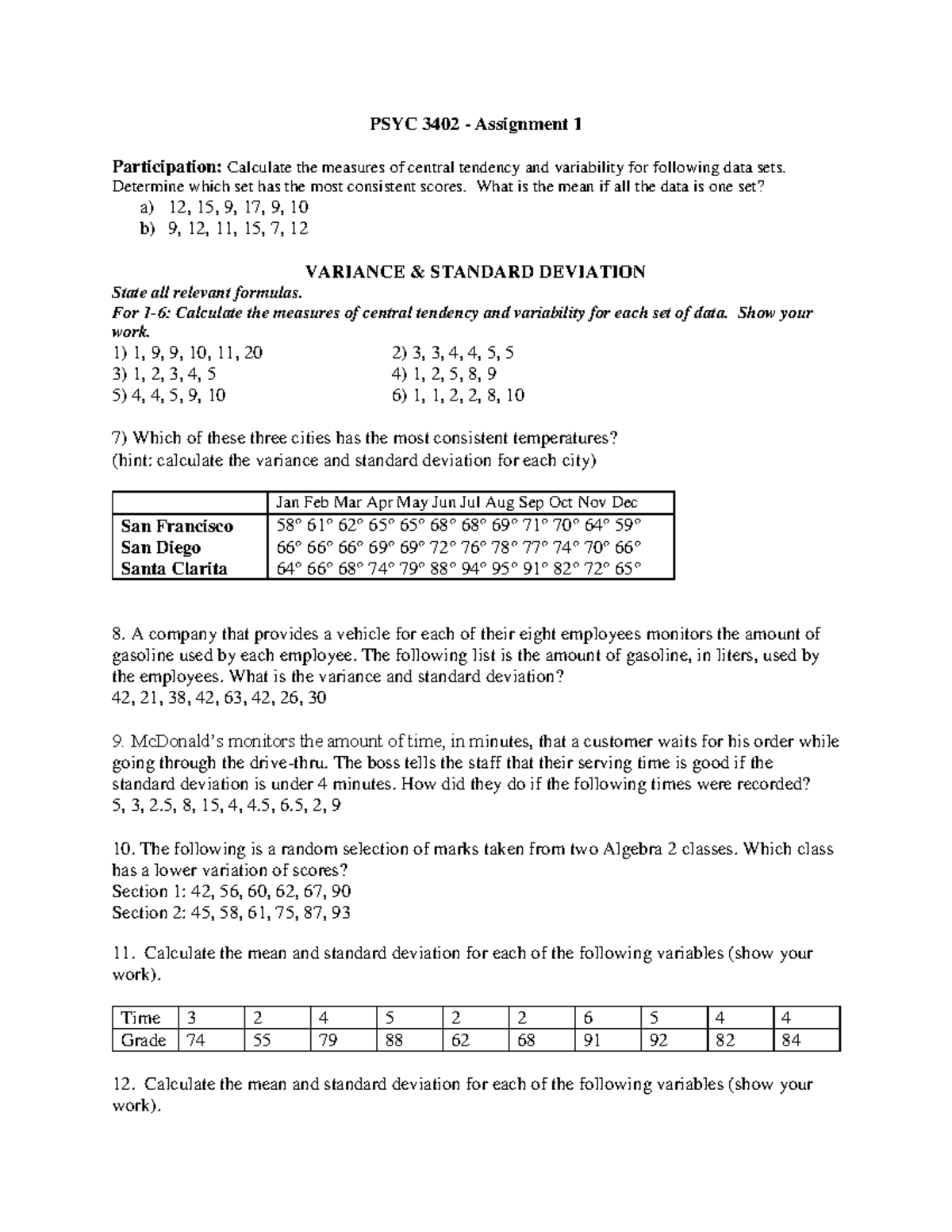 PSYC 3402 Lab 1 - Syllabus for Psychological Statistics - PSYC 3402 - Assignment 1 Participation ...