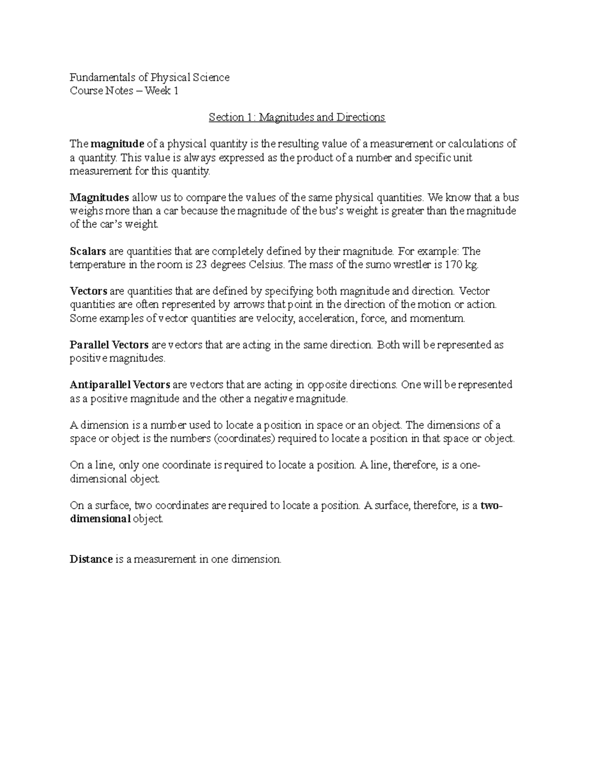 Fundamentals of Physical Science - Magnitudes & Directions ...