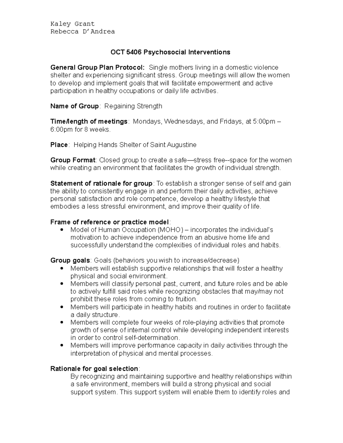 Protocol Paper thing - Rebecca D’Andrea OCT 5406 Psychosocial ...